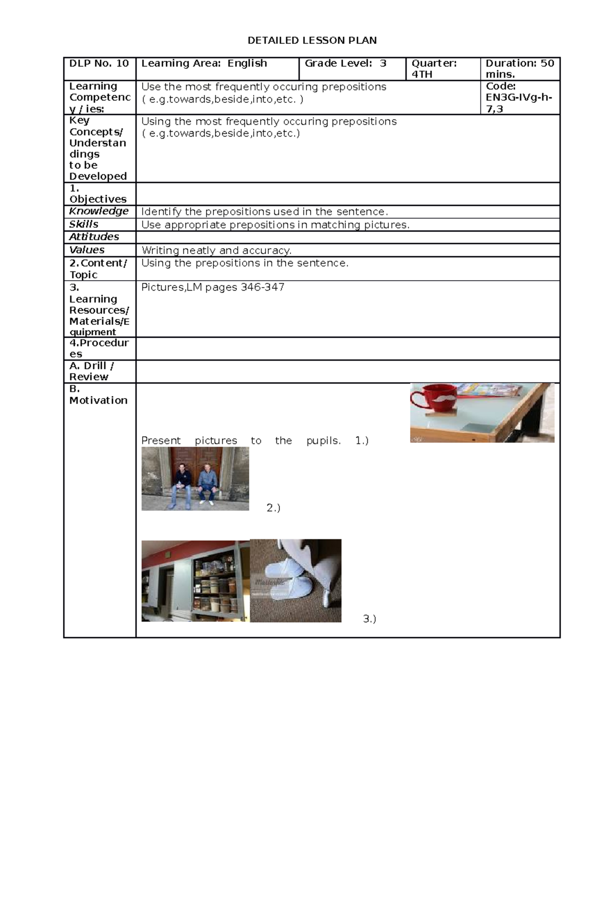 DLP 10 - LESSON PLANS - DETAILED LESSON PLAN DLP No. 10 Learning Area ...