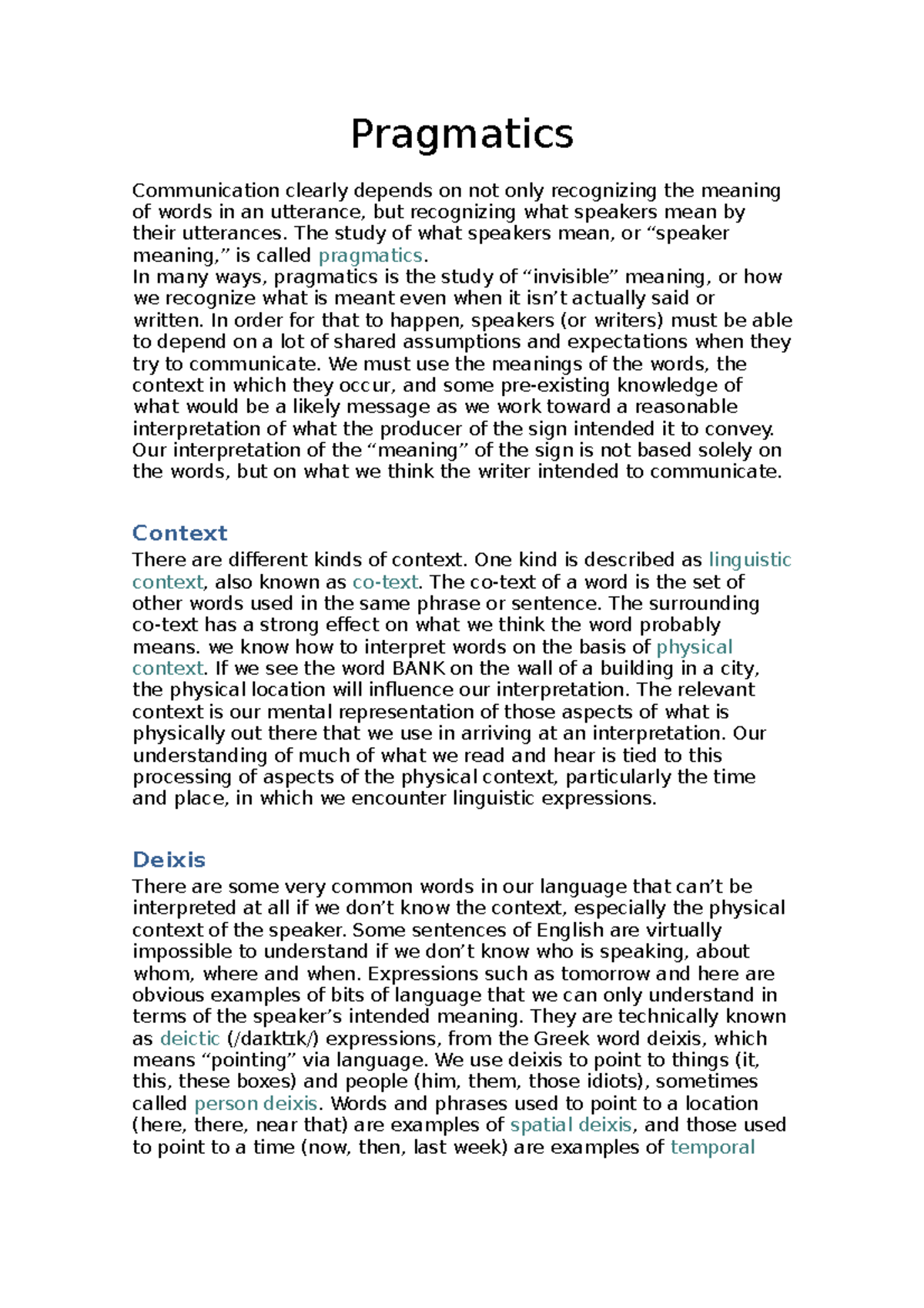Pragmatics - The Study of Language - Pragmatics Communication clearly ...