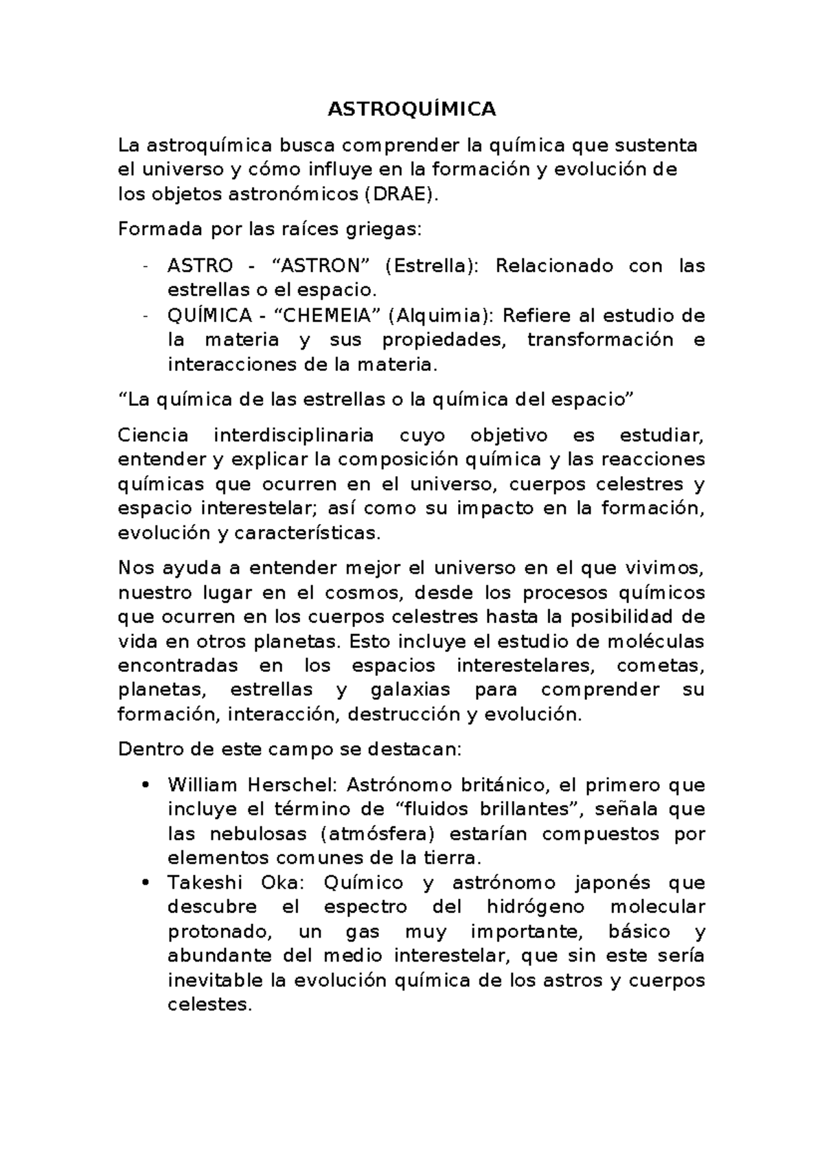 Astroquímica escolar - ASTROQUÍMICA La astroquímica busca comprender la ...