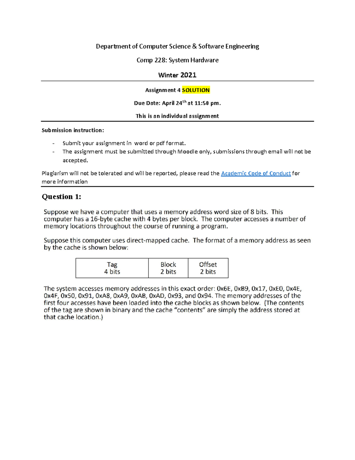 COMP 228 Assignment 4 Solution - Department of Computer Science & Software Engineering Comp 228 ...