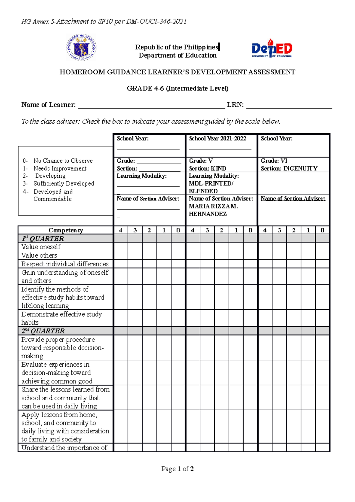 3 SF10 Proposed Intermediate Level G4 6 HG Assessment Template - HG ...