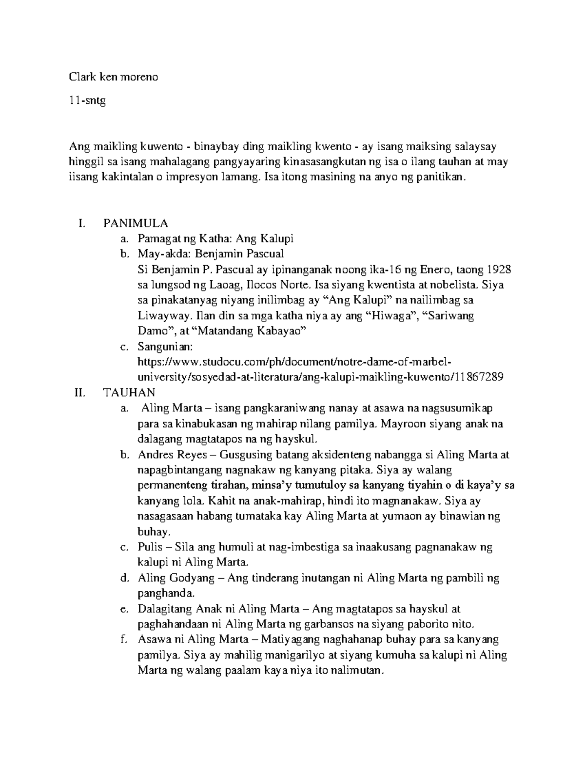 Ang Kalupi - N/A - Clark ken moreno 11-sntg Ang maikling kuwento ...