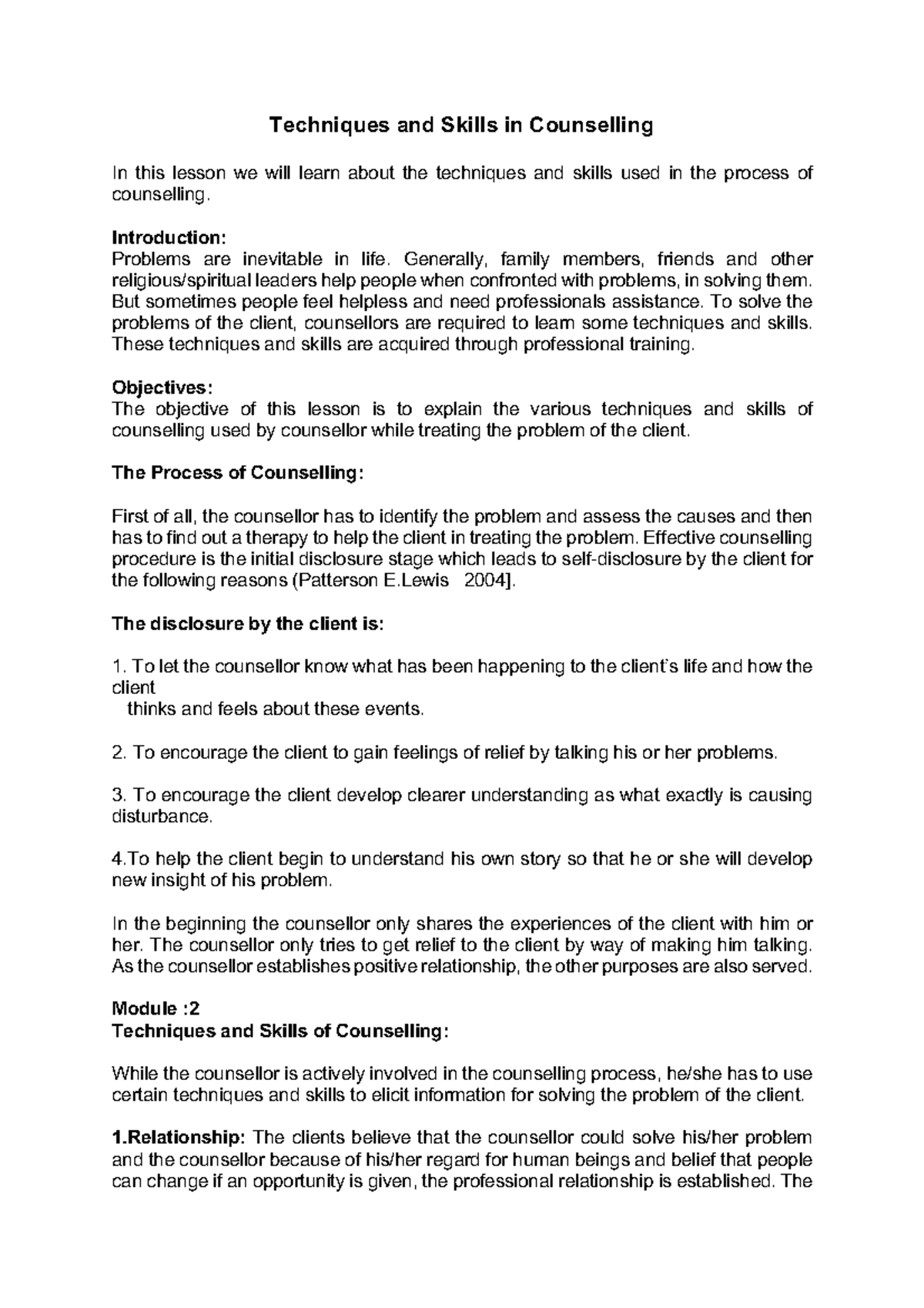 3. Techniques and Skills in Counselling - Introduction: Problems are ...