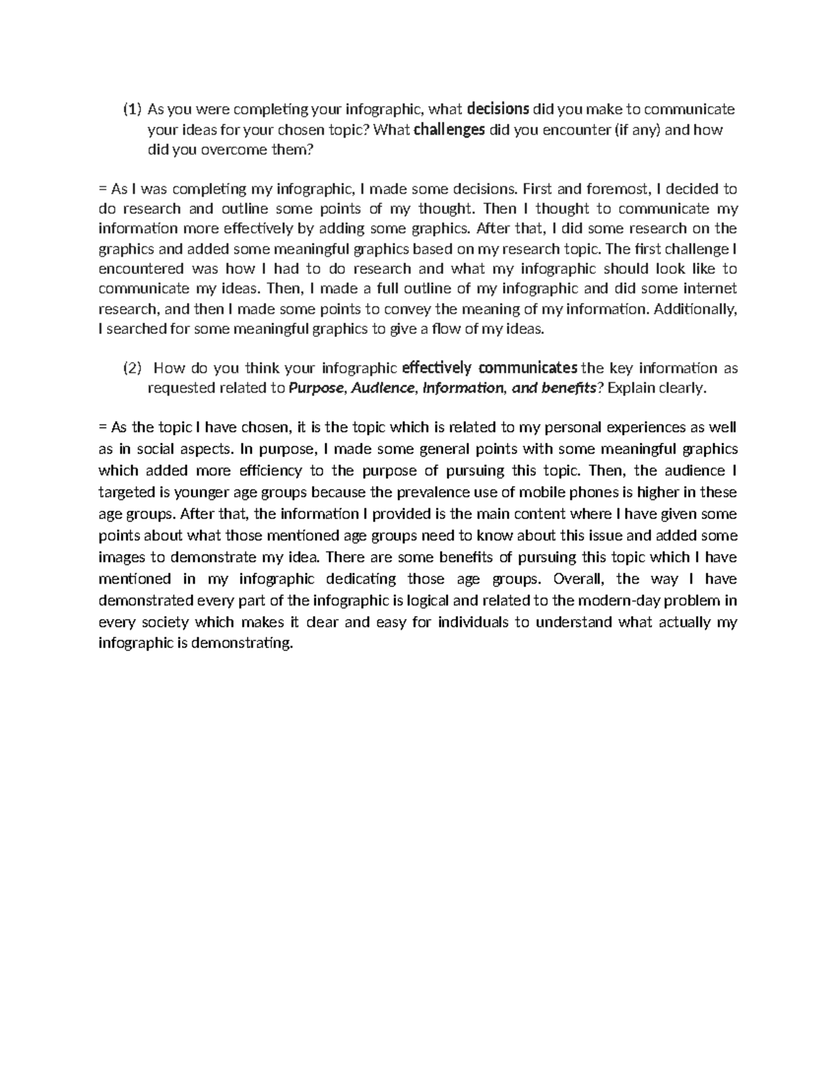 Reflection - (1) As you were completing your infographic, what ...