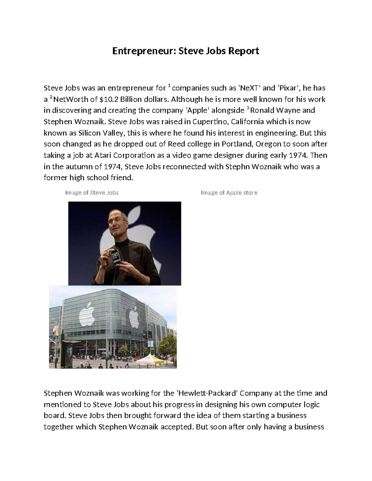 Document 22 - Entrepreneur: Steve Jobs Report Steve Jobs was an ...