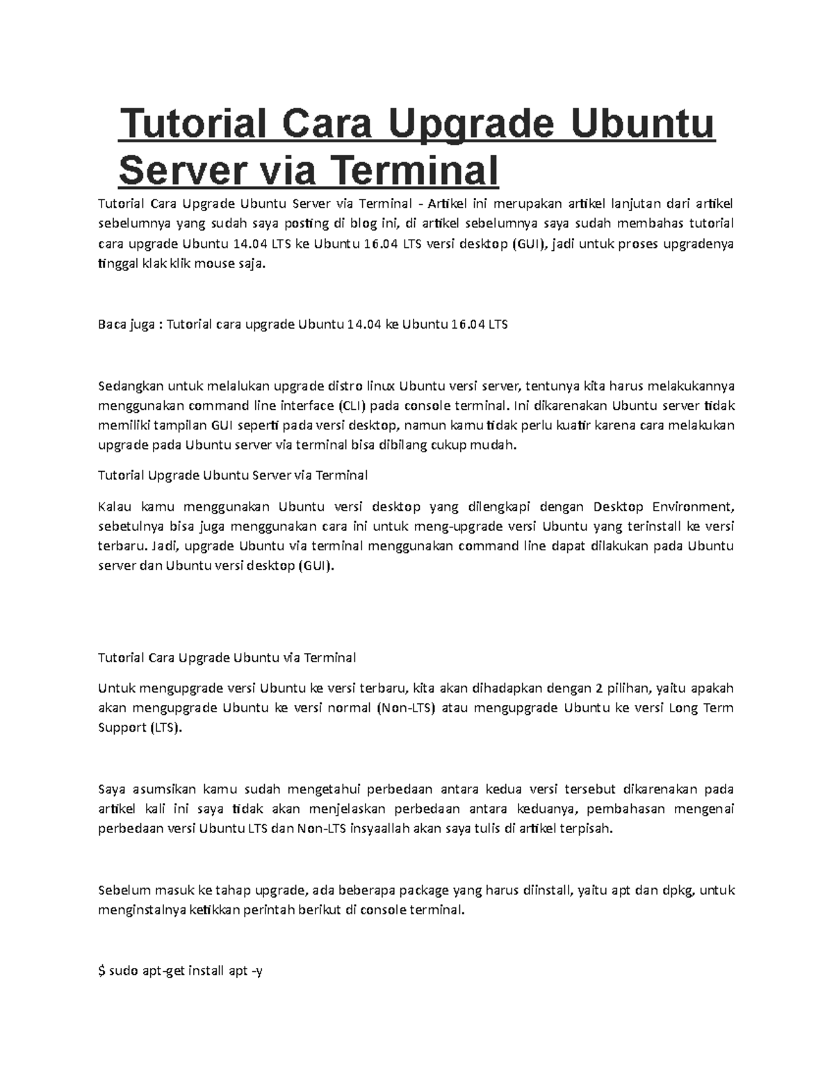Tutorial Cara Upgrade Ubuntu Server Via Terminal Baca Juga Tutorial Cara Upgrade Ubuntu 14