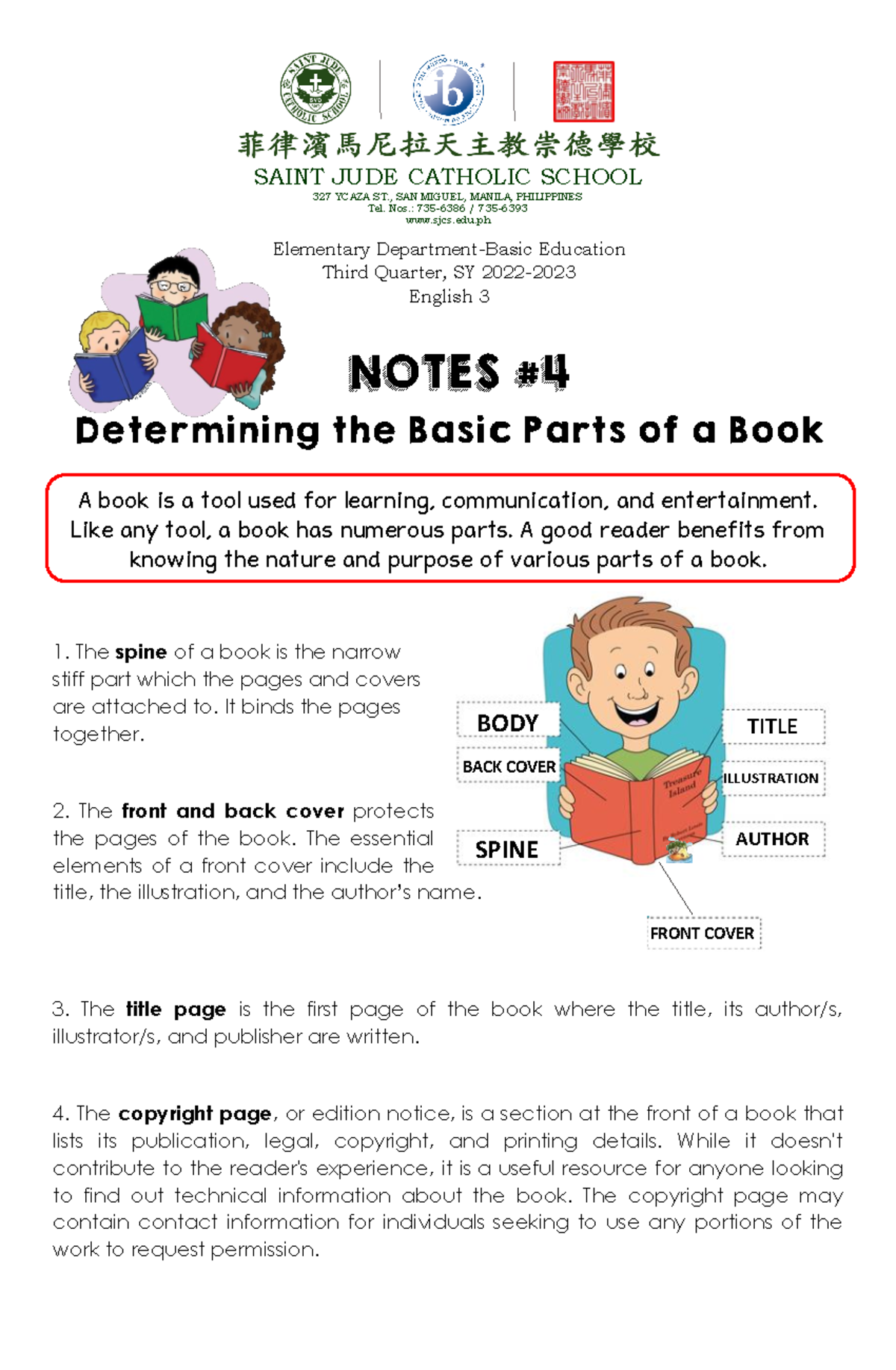 Notes on Determining the Basic Parts of a Book - SAINT JUDE CATHOLIC ...