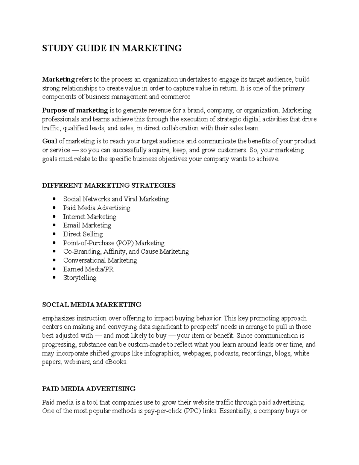 Study Guide In Marketing that will help you - STUDY GUIDE IN MARKETING ...