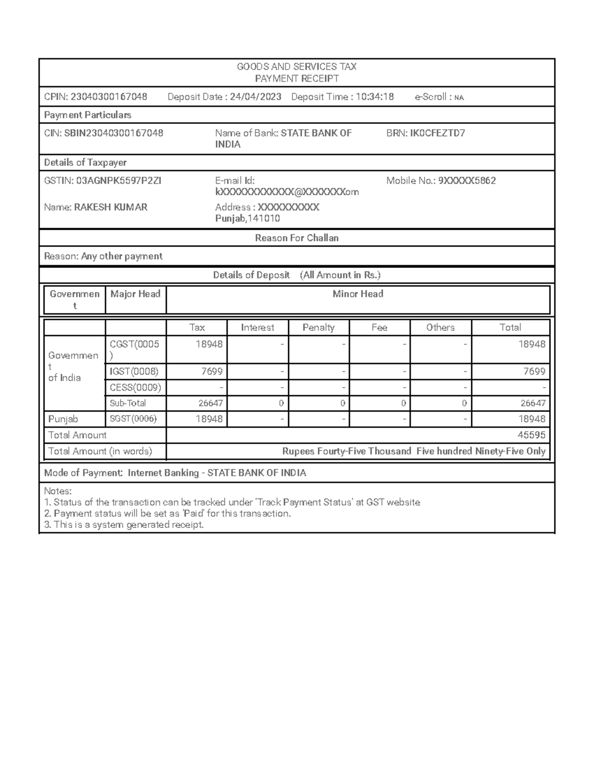 GST-Challan Receipt (29) - GOODS AND SERVICES TAX PAYMENT RECEIPT CPIN ...