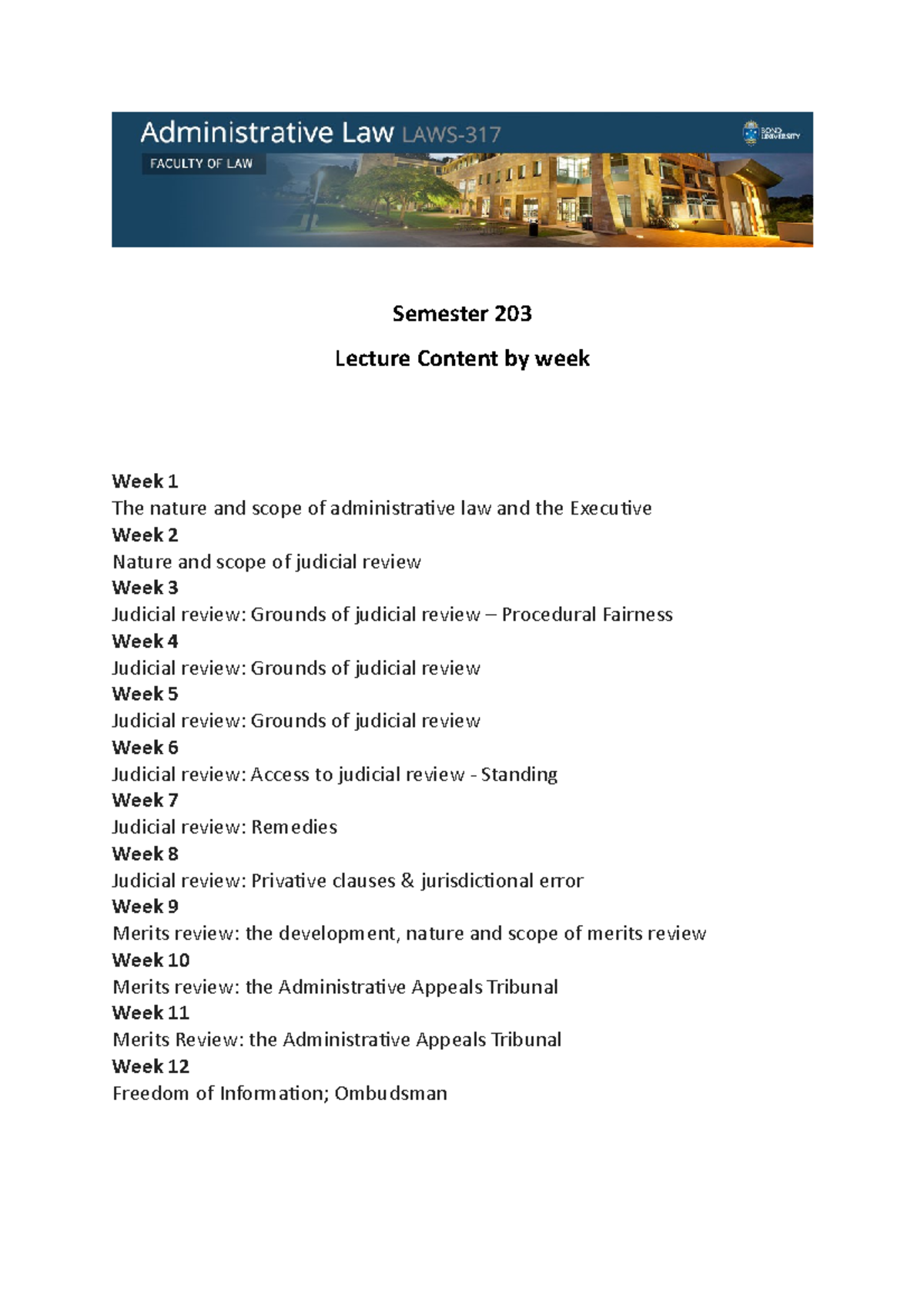 Lecture Content by week - Semester 203 Lecture Content by week Week 1 ...