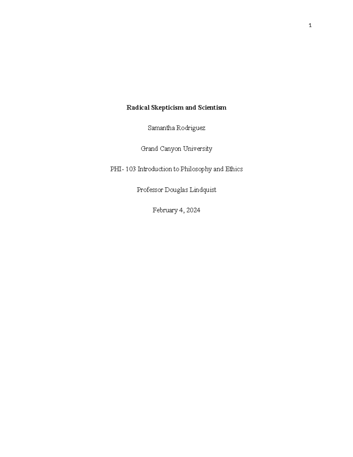 Radicl skepticism and scientism - Radical Skepticism and Scientism ...