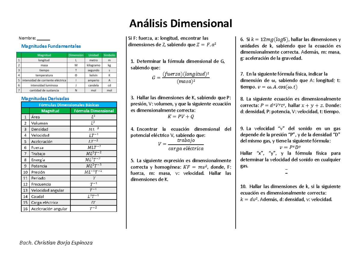 Analisis Dimensional - repasar - Análisis Dimensional Bach. Christian ...