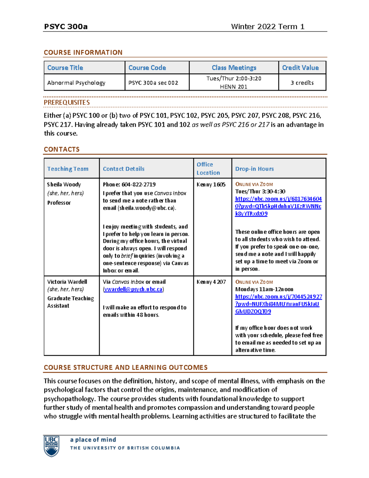 PSYC300a Syllabus 2022W1 Woody - COURSE INFORMATION Course Title Course ...