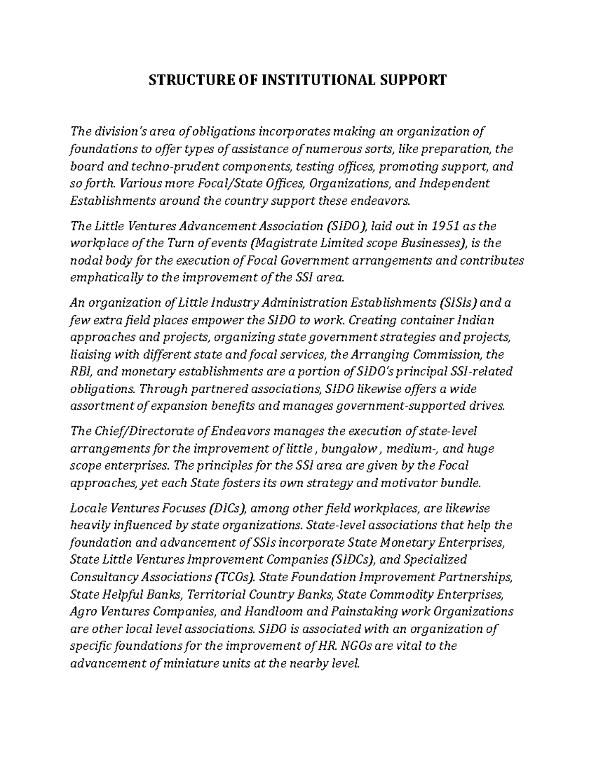 Structure OF Institutional Support - STRUCTURE OF INSTITUTIONAL SUPPORT ...