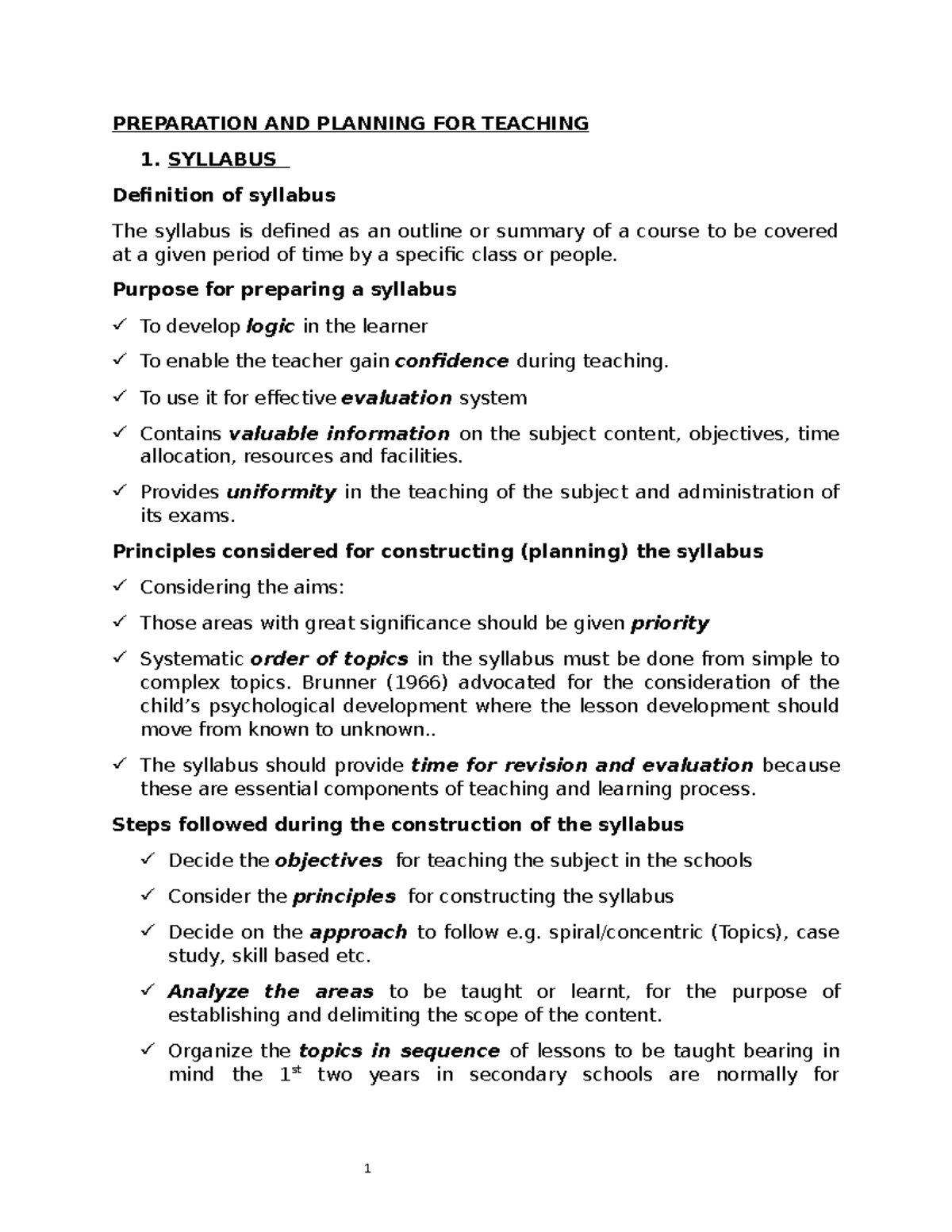 Preparation AND Planning FOR Teaching - PREPARATION AND PLANNING FOR ...