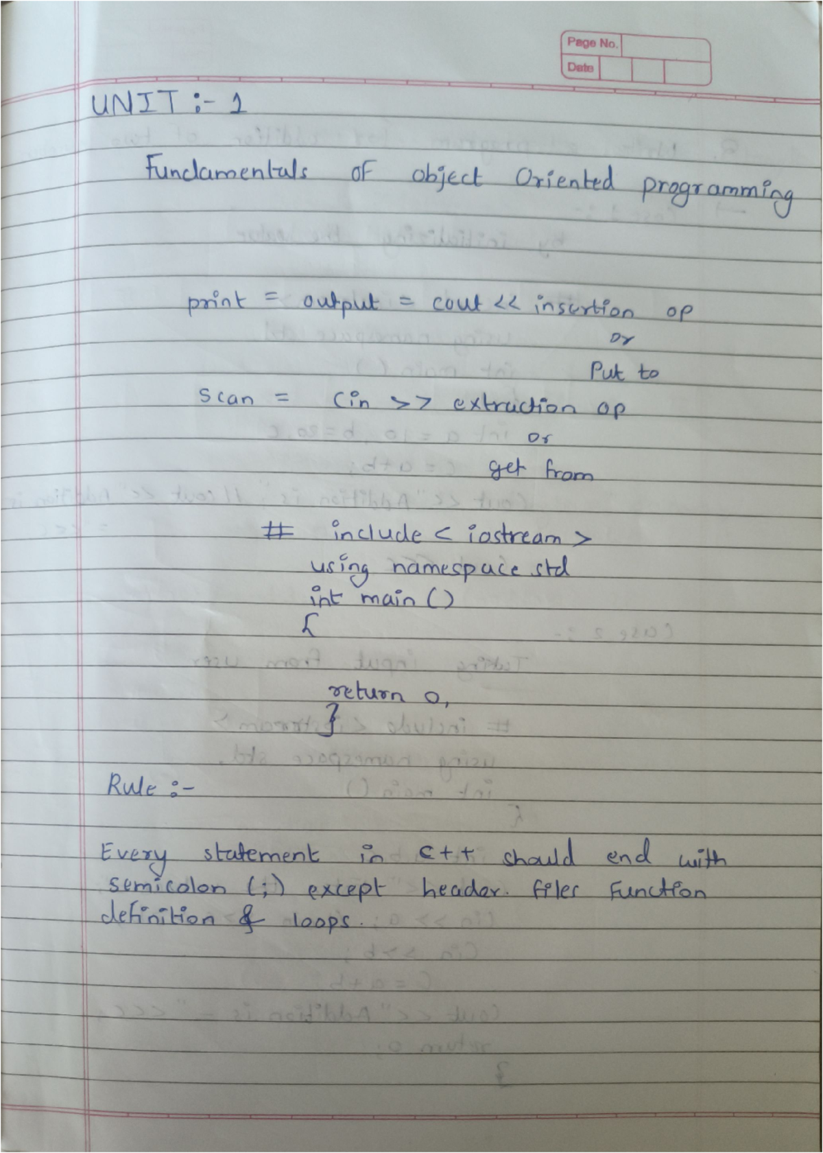 OOP Unit 1&2 - OOP hand written notes - Page No. Date UNIT 1 ...