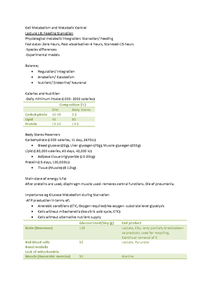 Notes Cell Metabolism & Metabolic Control, Lectures 18-20 (14 pages ...