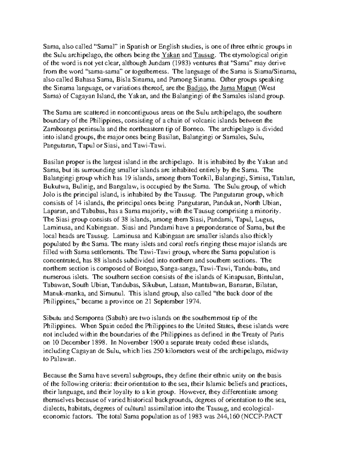 SAMA - Lecture notes 10 - Sama, also called “Samal” in Spanish or ...