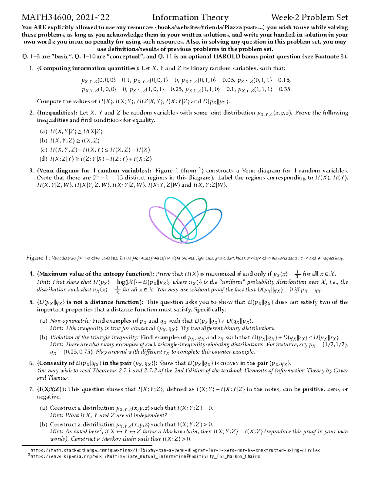 Week-2 - Summary - MATH34600, 2021-‘22 Information Theory Week-2 ...