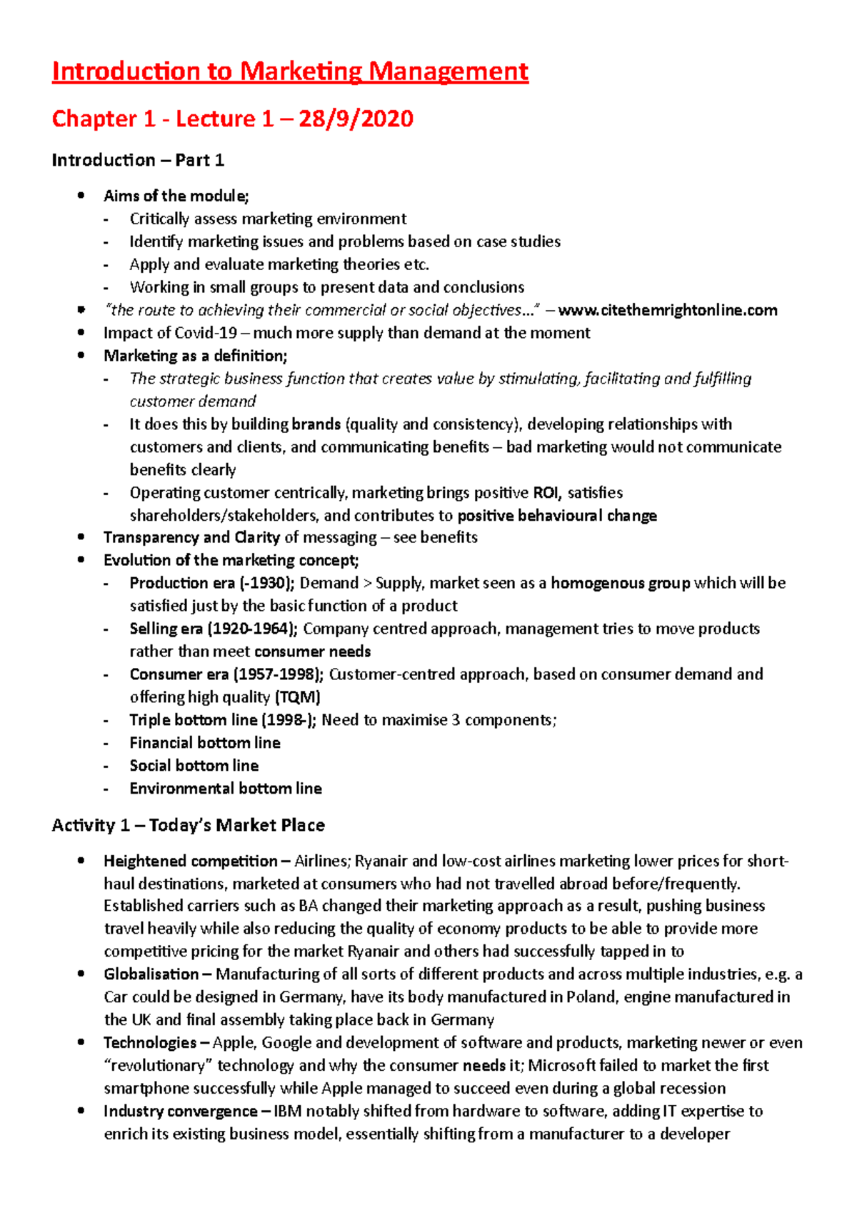 Introduction to Marketing Management - Introduction to Marketing ...