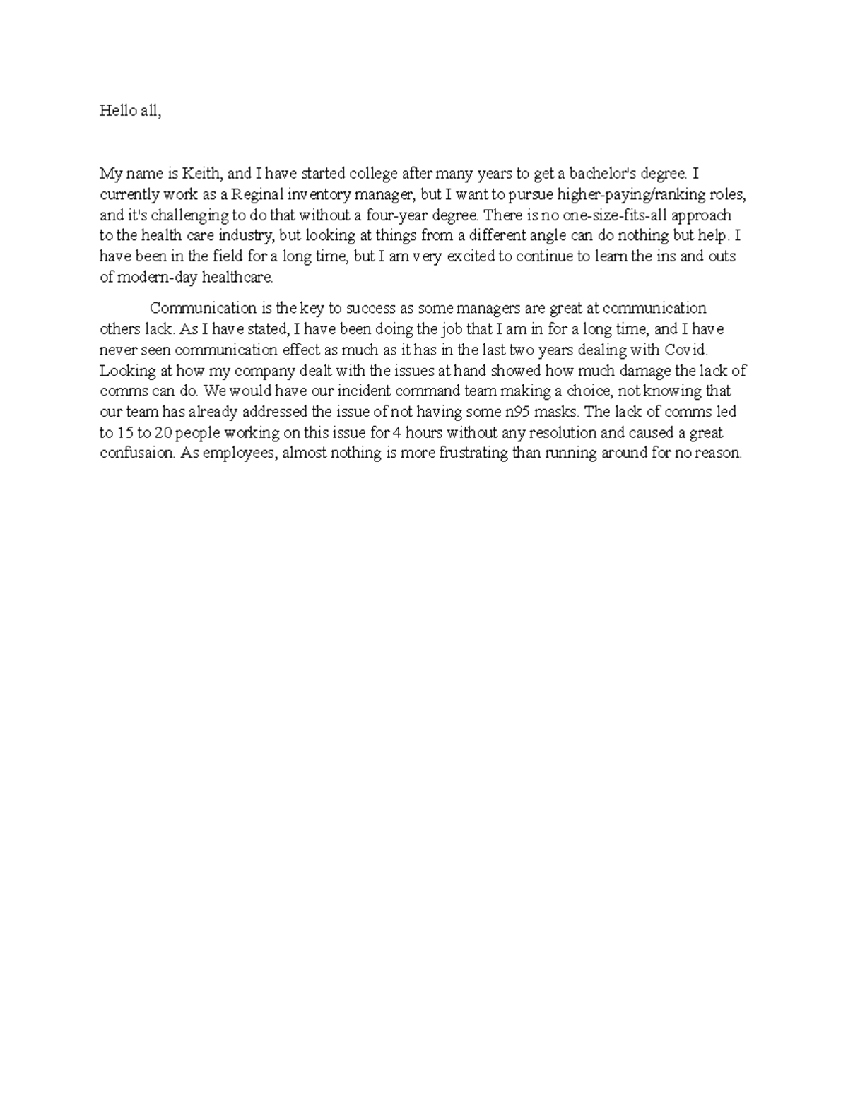 1-2 Discussion bus-210 - Hello all, My name is Keith, and I have ...