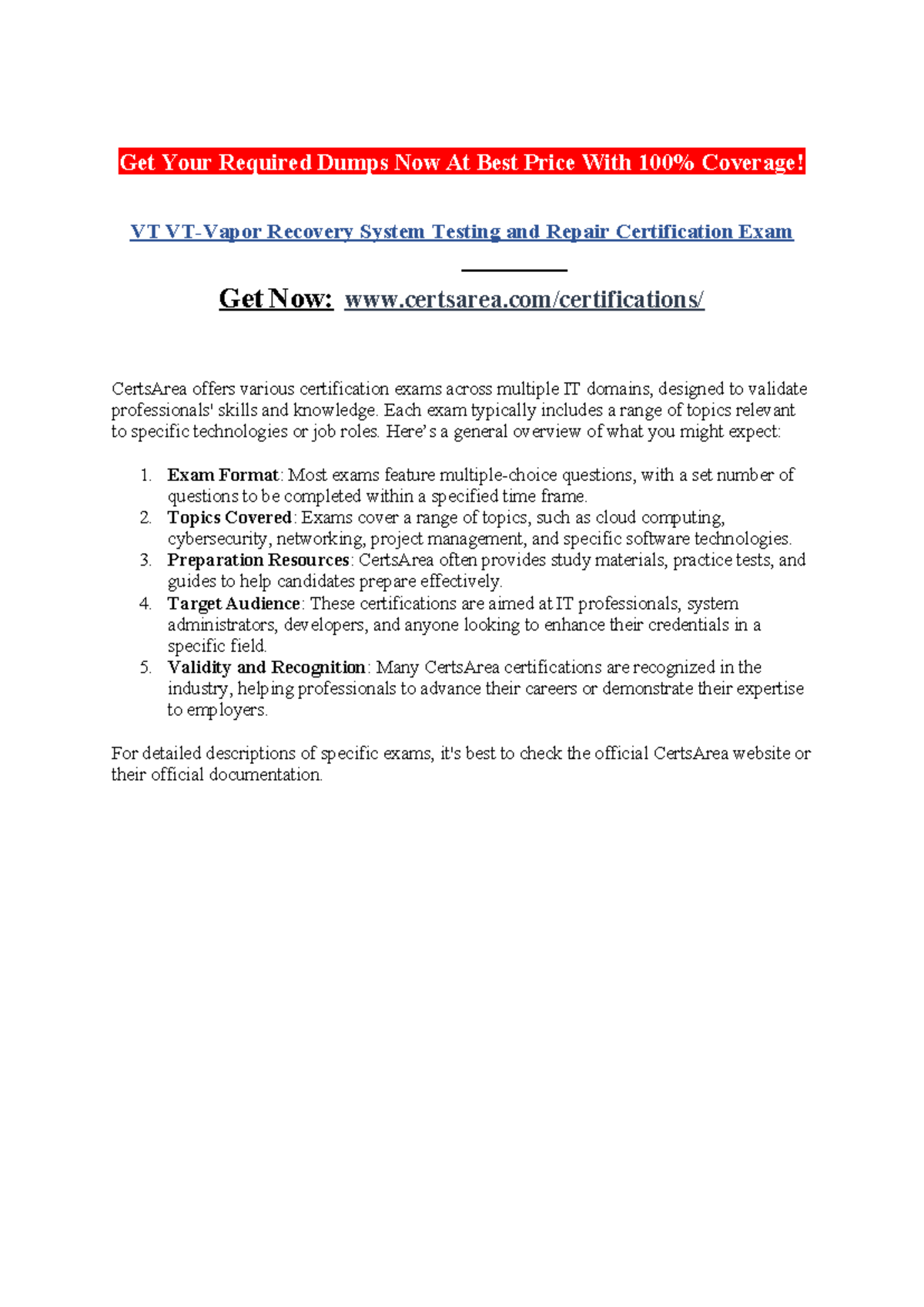 VT VT-Vapor Recovery System Testing and Repair Certification Exam ...