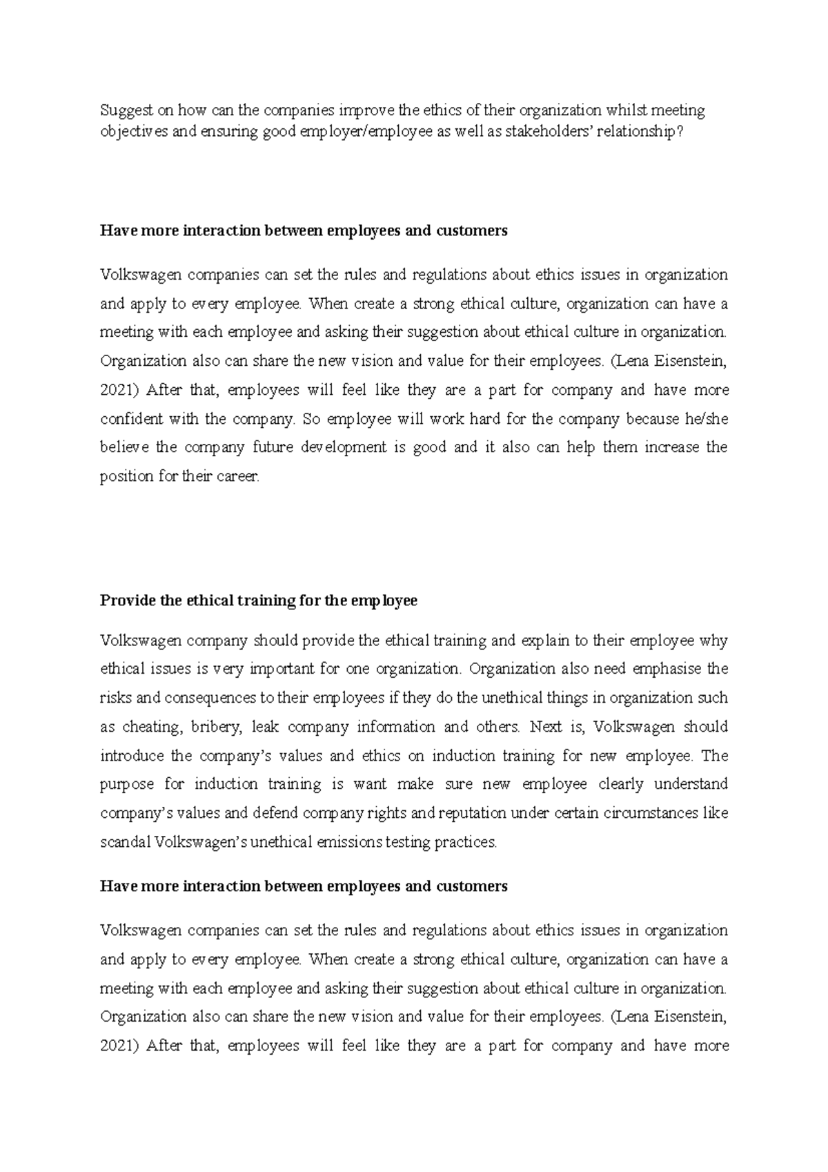 Business ethics group assignment - Suggest on how can the companies ...