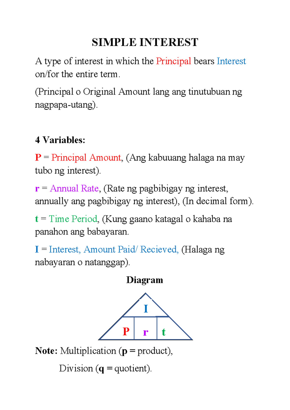 Simple Interest - None - SIMPLE INTEREST A type of interest in which ...