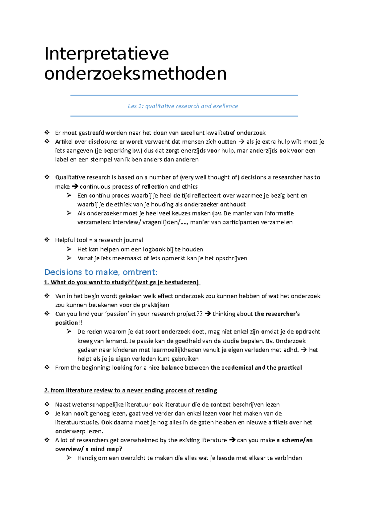 SV Interpretatieve onderzoeksmethoden - Interpretatieve ...