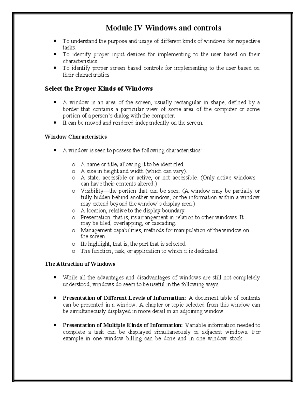 Module Iv Notes Module Iv Windows And Controls To Understand The Purpose And Usage Of