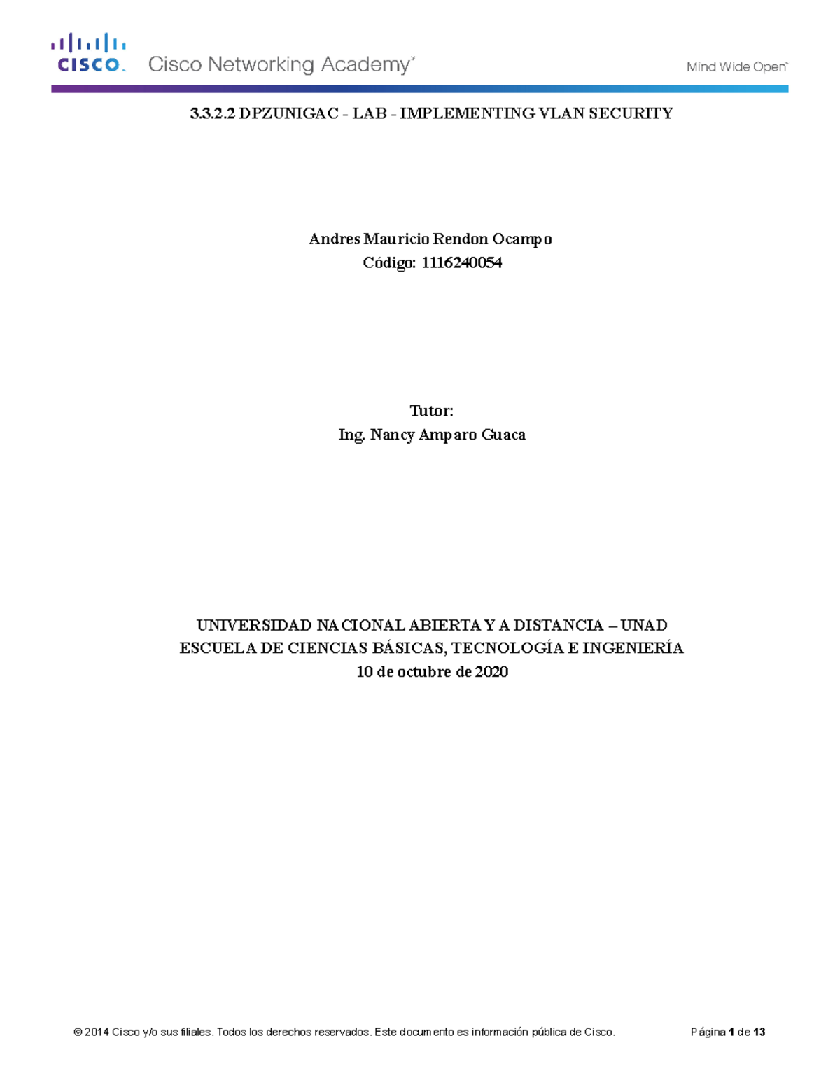 3.3.2.2 Lab - Implementing VLAN Security - Diplomado de Profundización - UNAD - Studocu