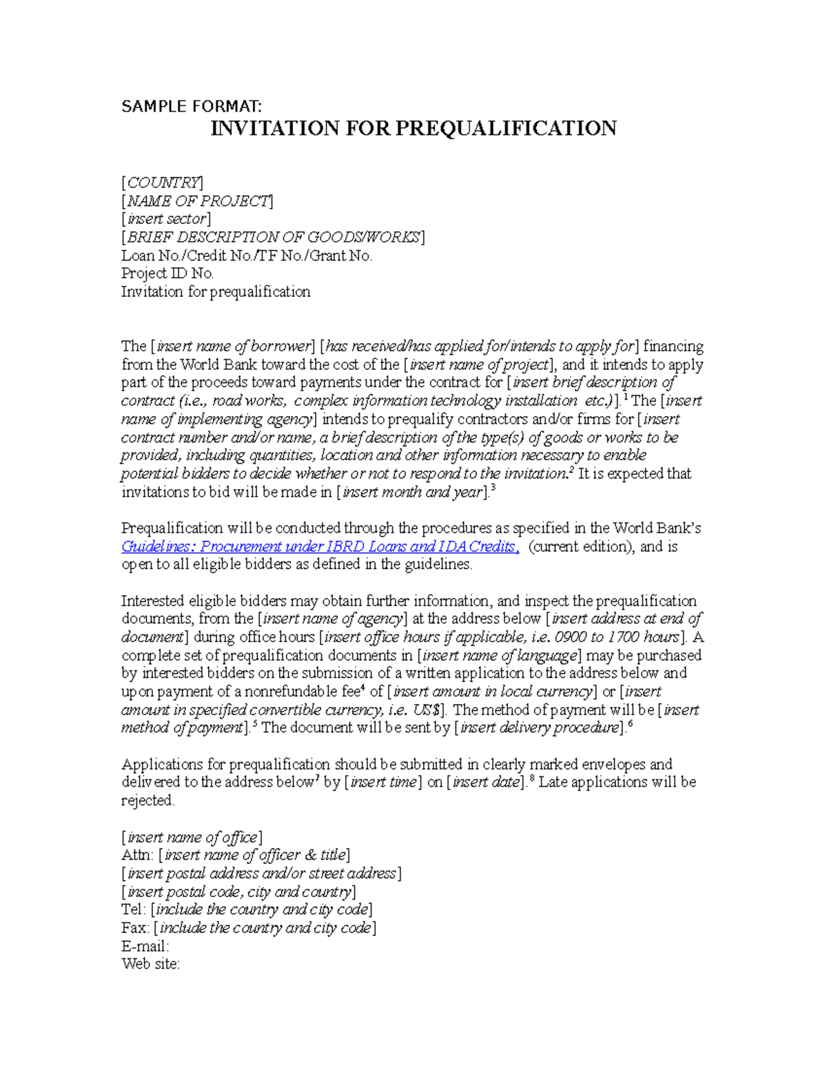Templateinvitationforprequalification - SAMPLE FORMAT: INVITATION FOR ...