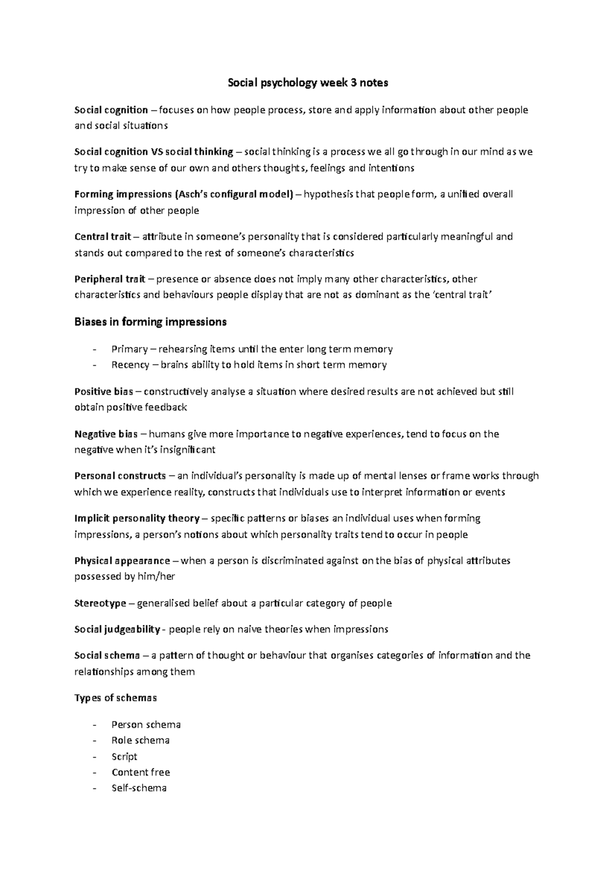 Social Psychology Week 3 Notes Social Psychology Week 3 Notes Social