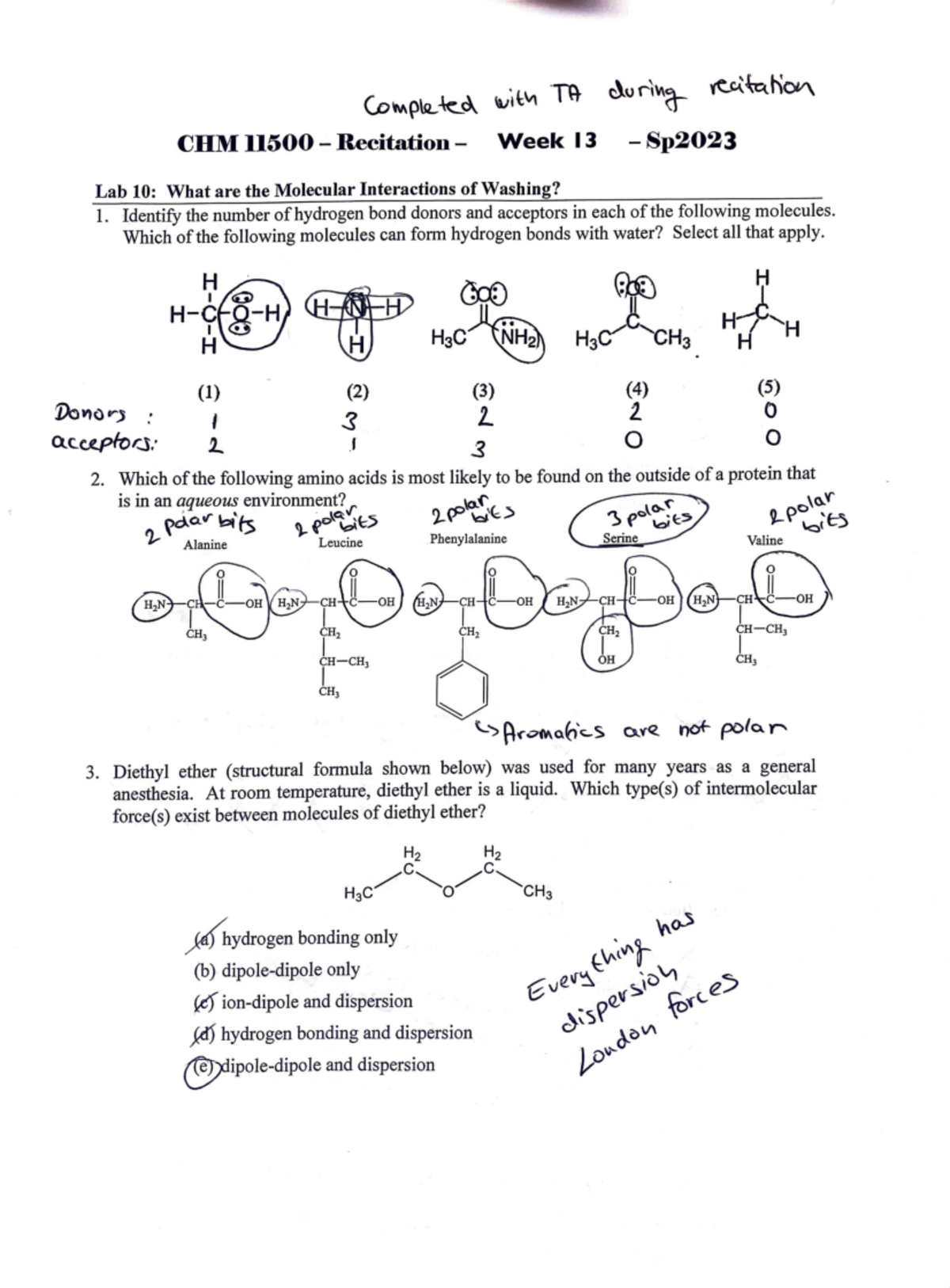 CHM11500 Recitation Week 13 Worksheet 2023 - CHM 11500 - Recitation - Week 13 - Sp Lab 10: What ...