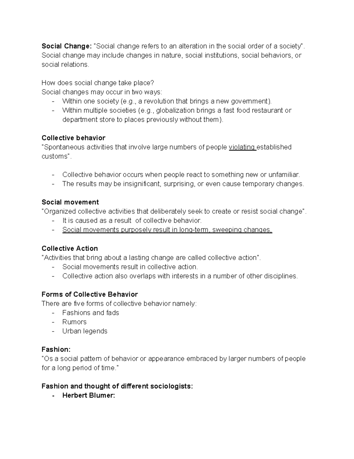 7 - Notes In class - Social Change: “Social change refers to an ...