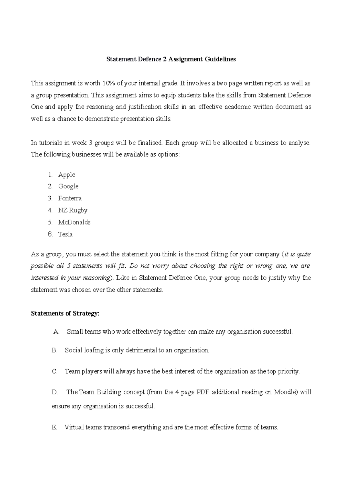 Statement Defence 2 Guidelines - Statement Defence 2 Assignment ...