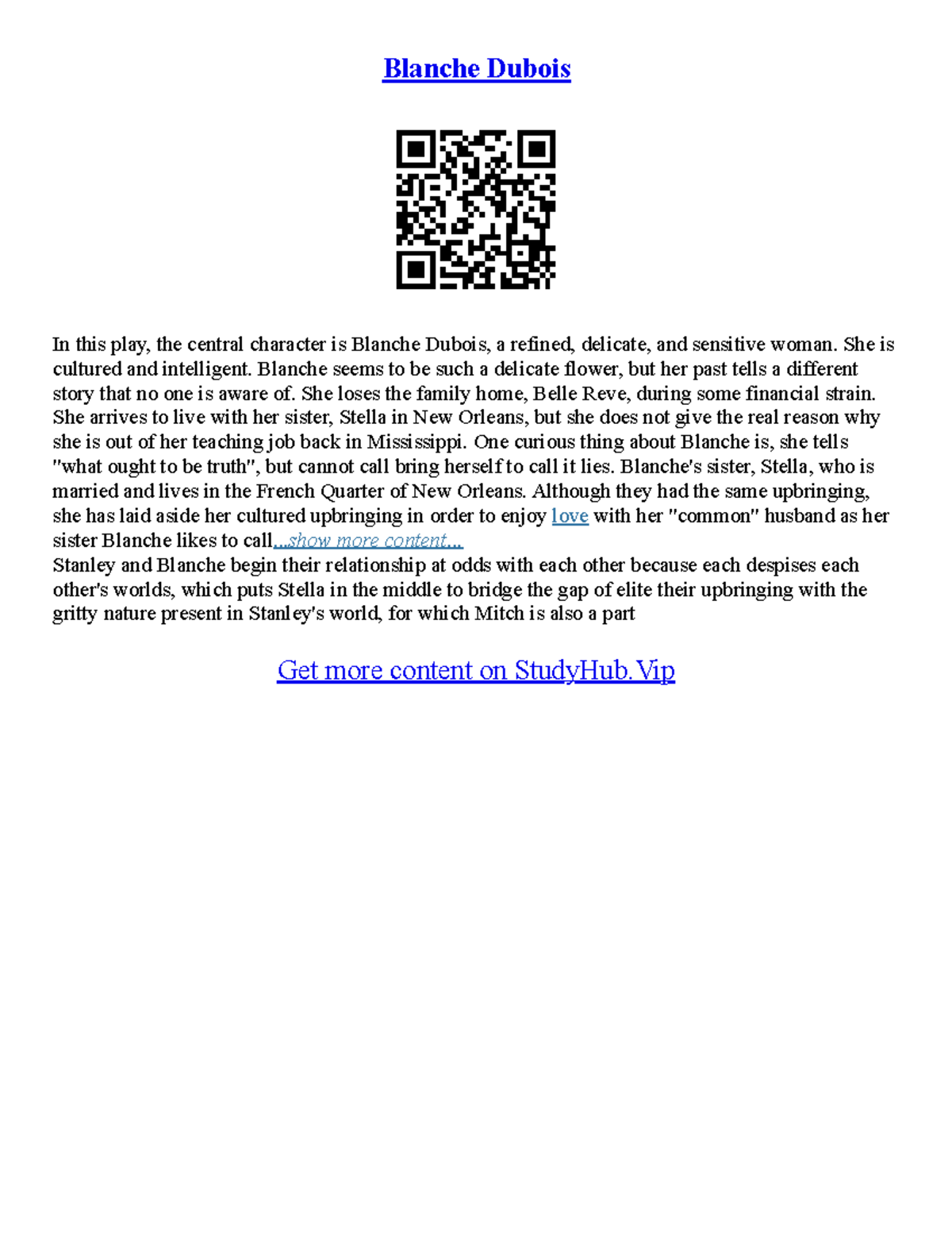 Blanche Dubois Essay - Blanche Dubois In this play, the central ...