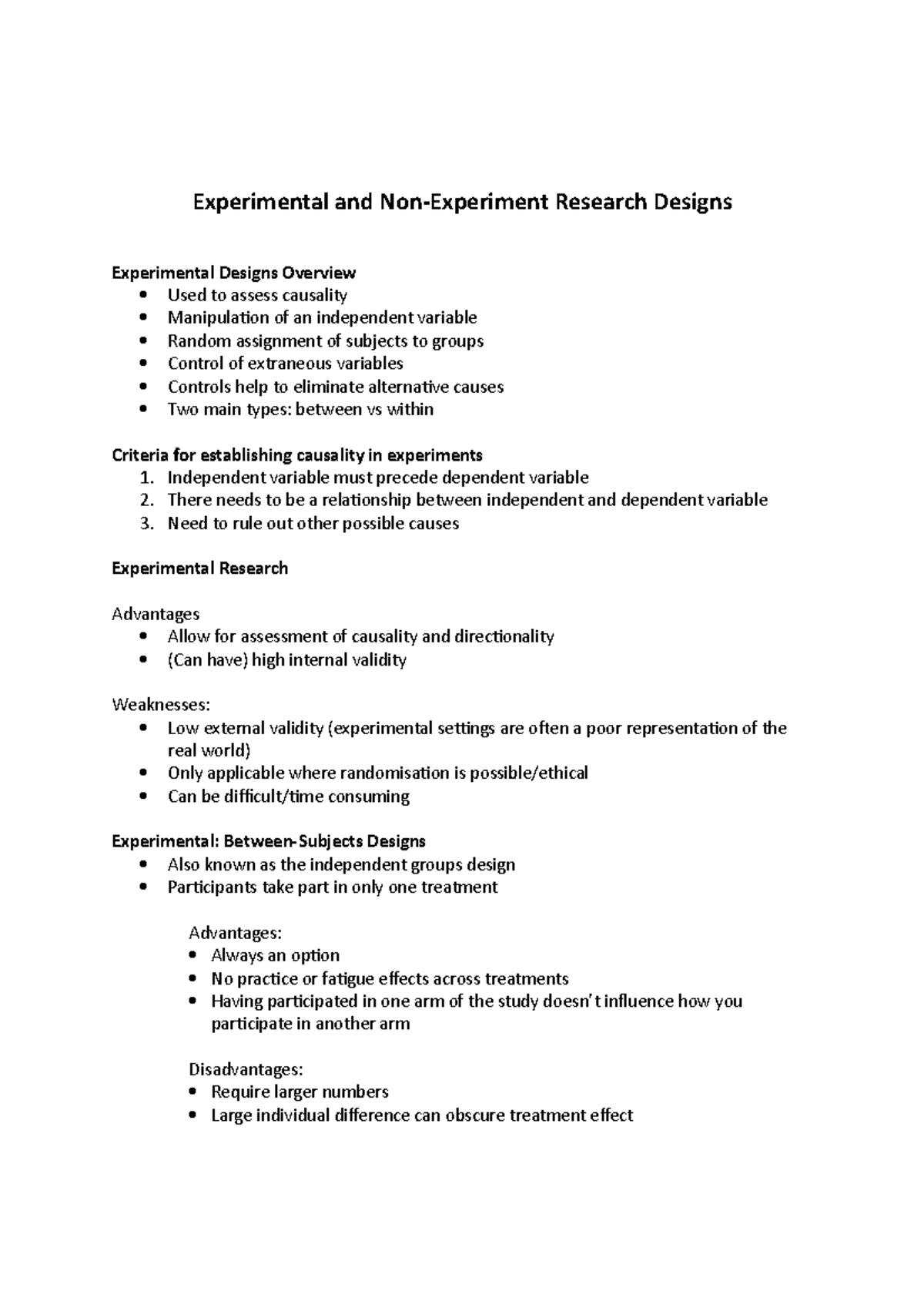 Week 1 - Experimental and Non-Experimental Research Designs ...