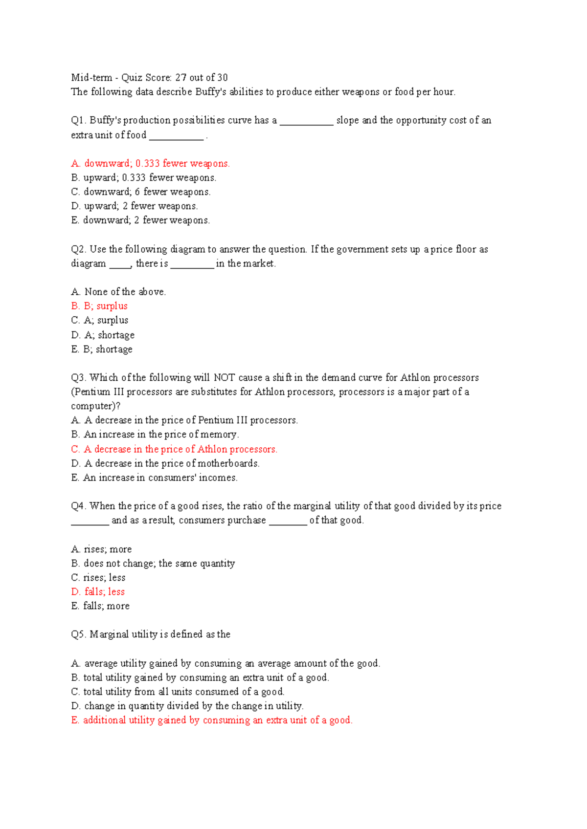 Mid-term without graphs - Mid-term - Quiz Score: 27 out of 30 The ...