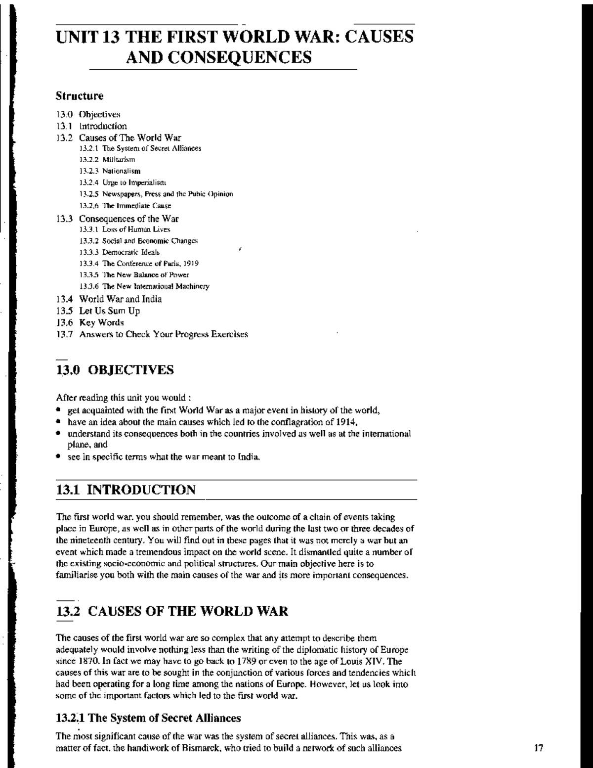 Unit-13 THE FIRST WORLD WAR :CAUSES AND CONSEQUENCES - UNIT 13 THE ...