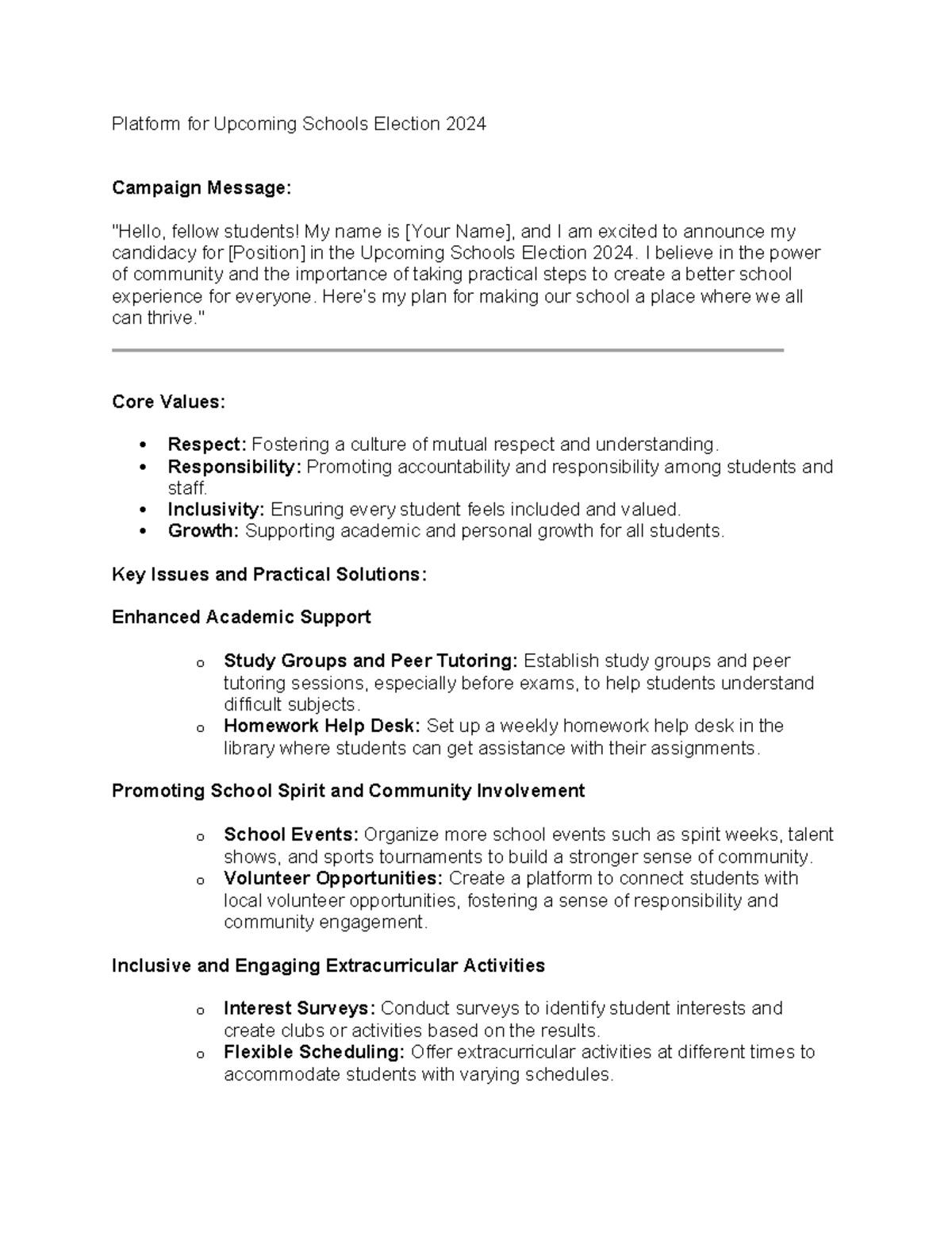 Platform for Upcoming Schools Election 2024 - I believe in the power of ...