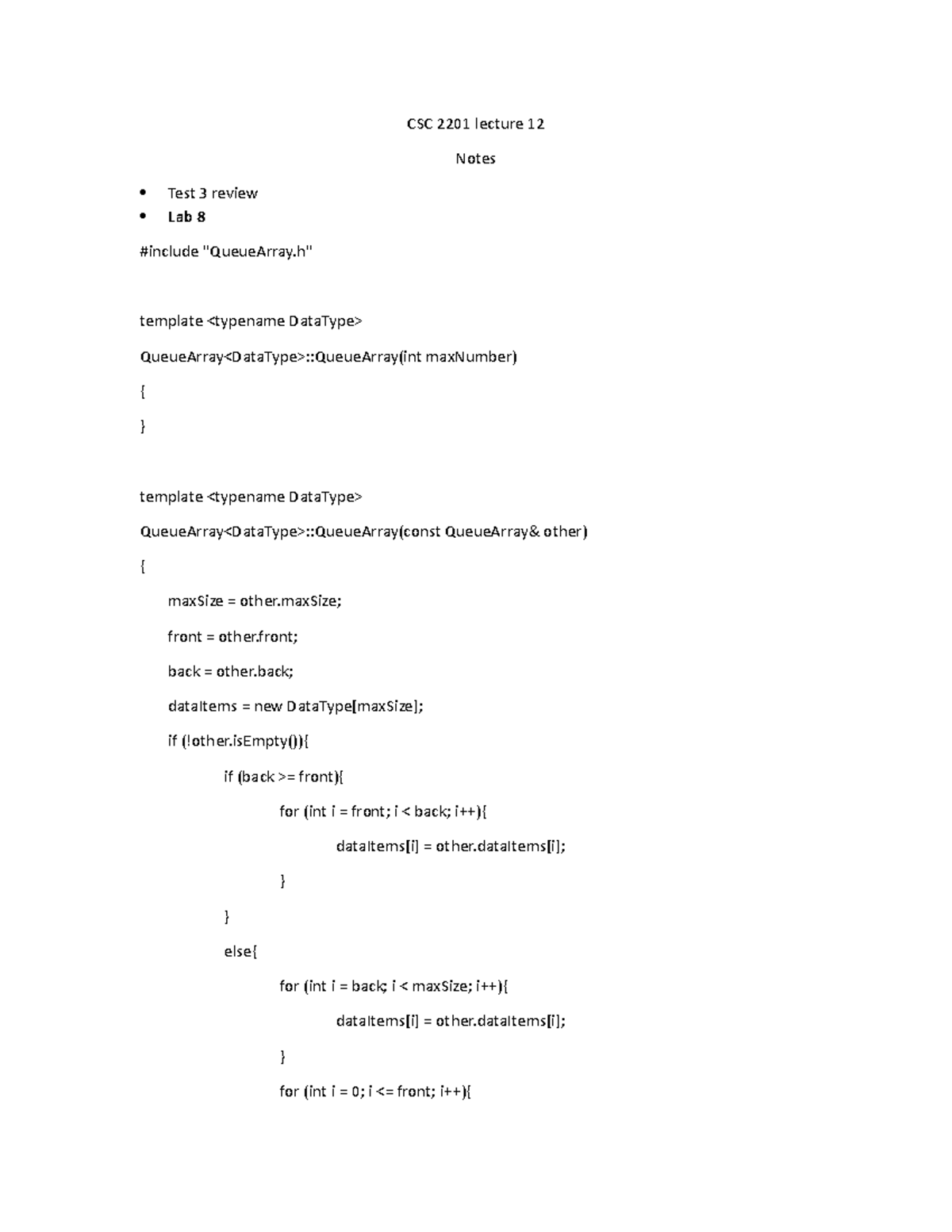CSC 2201 lecture 12 - CSC 2201 lecture 12 Notes Test 3 review Lab 8 # ...