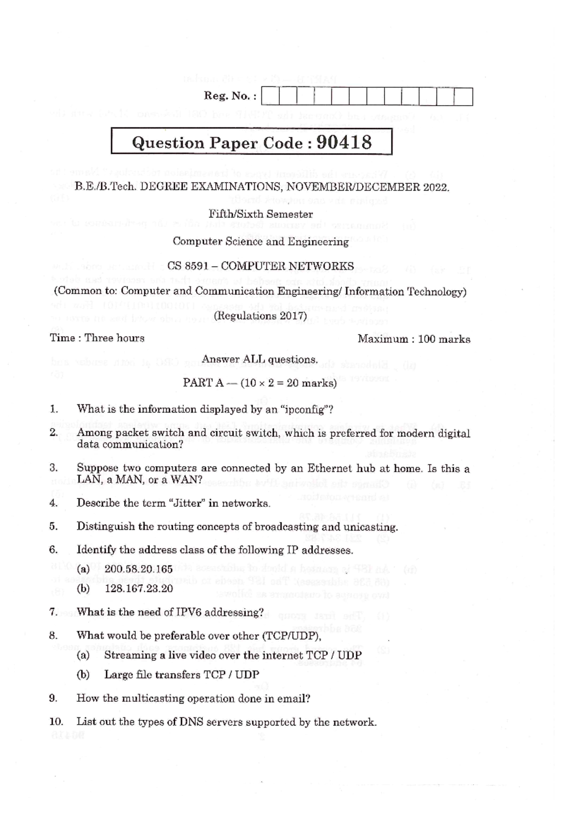CSE-ND-2022-CS 8591-Computer Networks-320233202-ND22CS (20) - Reg. No. : Question Paper Code ...