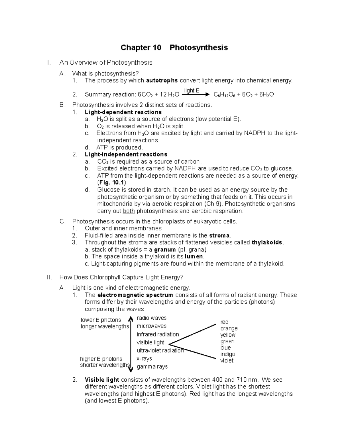 Chapter 10 Photosynthesis - Chapter 10 Photosynthesis I. An Overview of ...