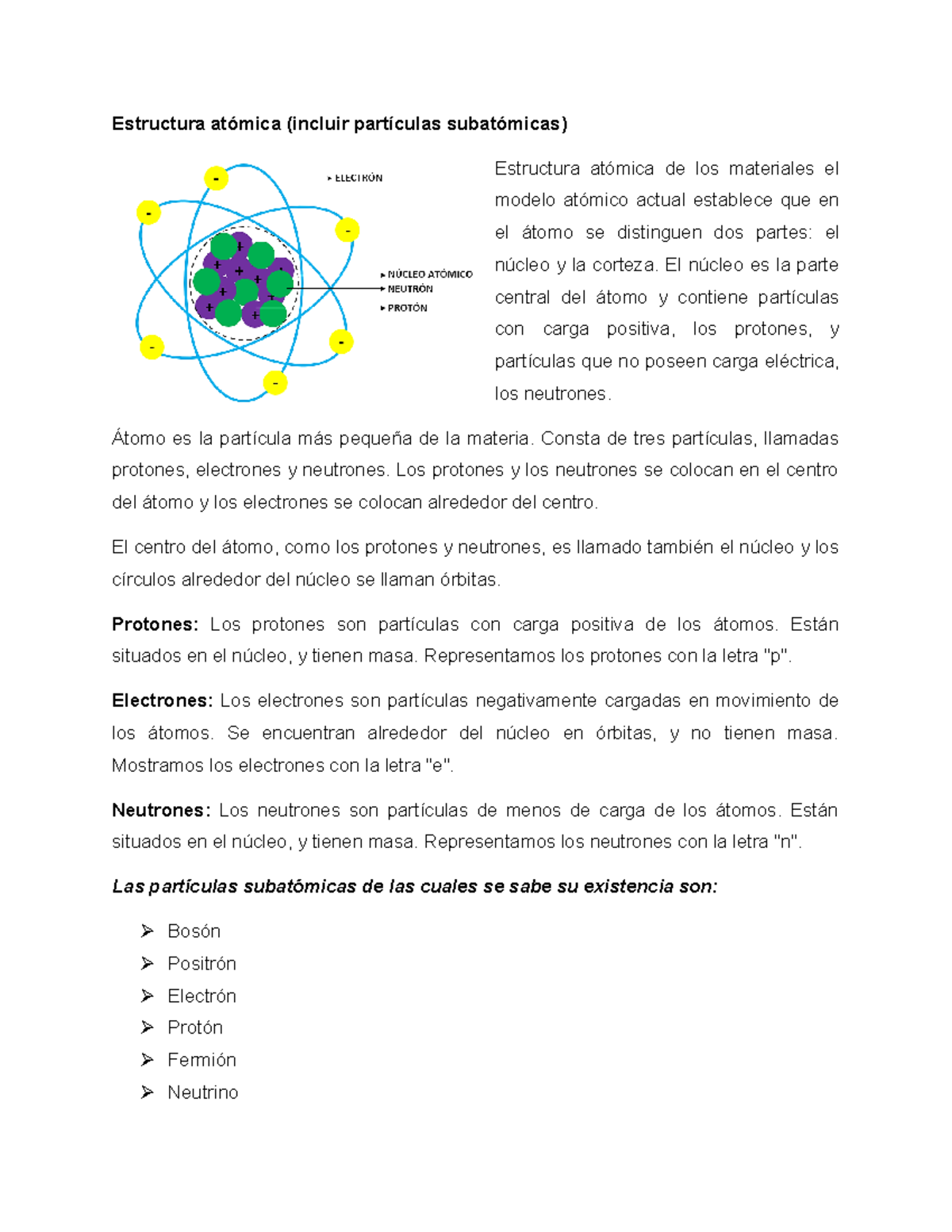 Estructura atómica - Estructura atómica (incluir partículas subatómicas ...