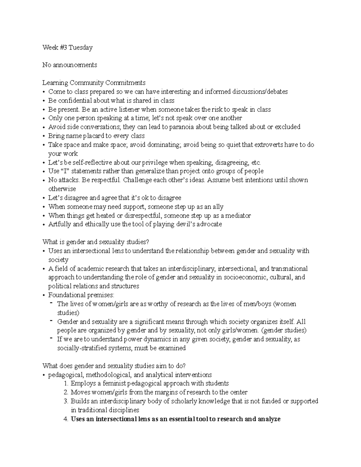 GESS class notes 1:28 - Week #3 Tuesday No announcements Learning ...