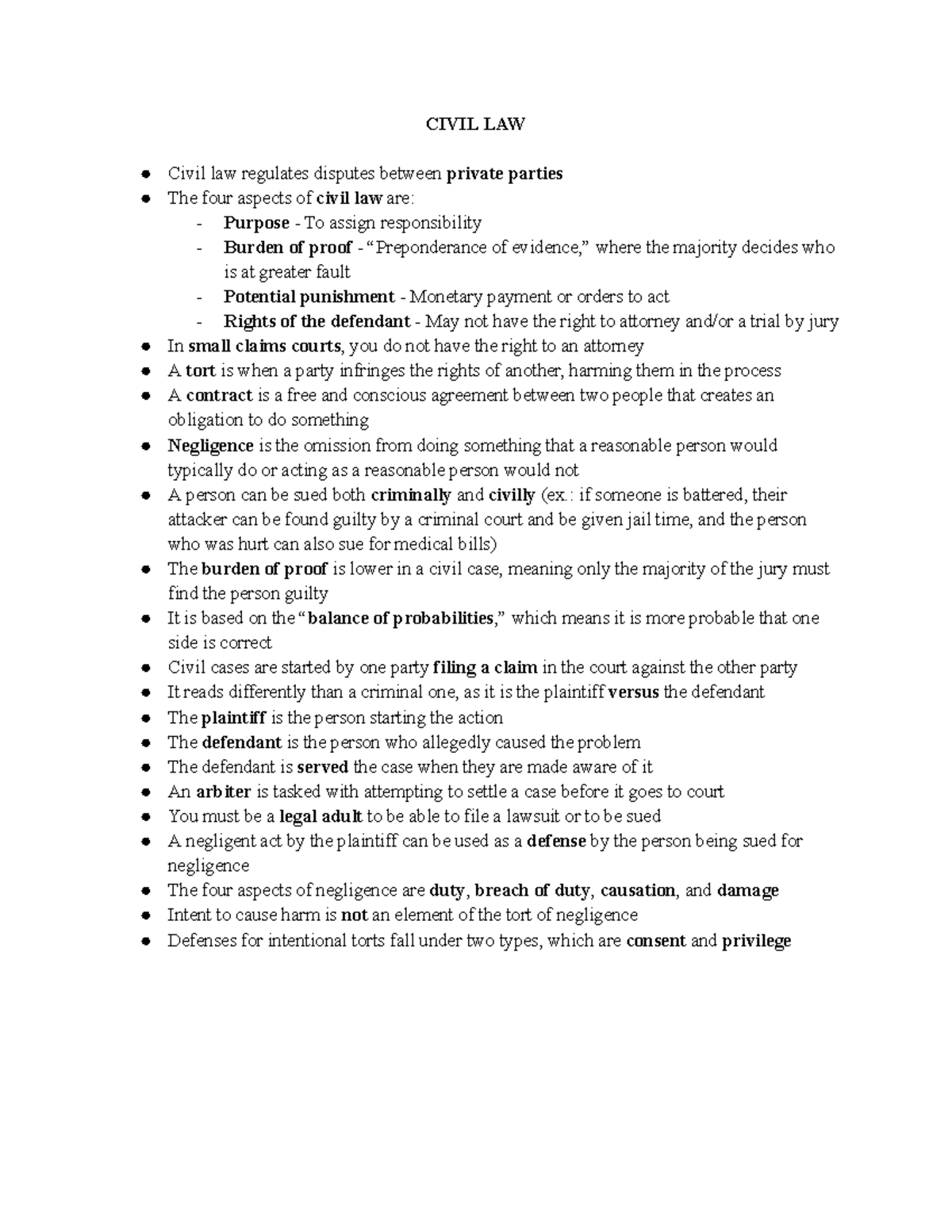 Civil Law - CIVIL LAW Civil law regulates disputes between private ...