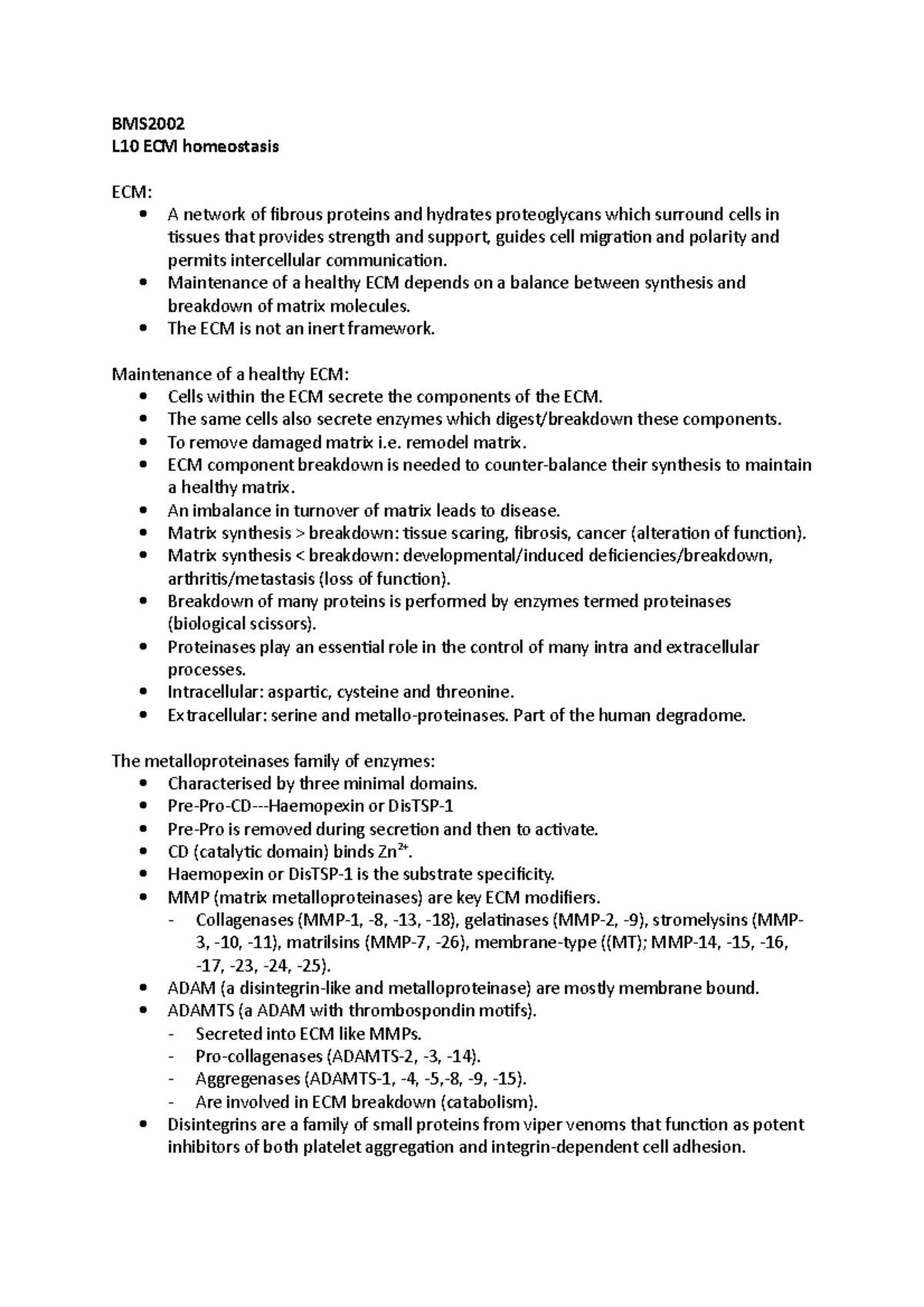 Lecture 10 - ECM homeostasis - BMS L10 ECM homeostasis ECM: A network ...