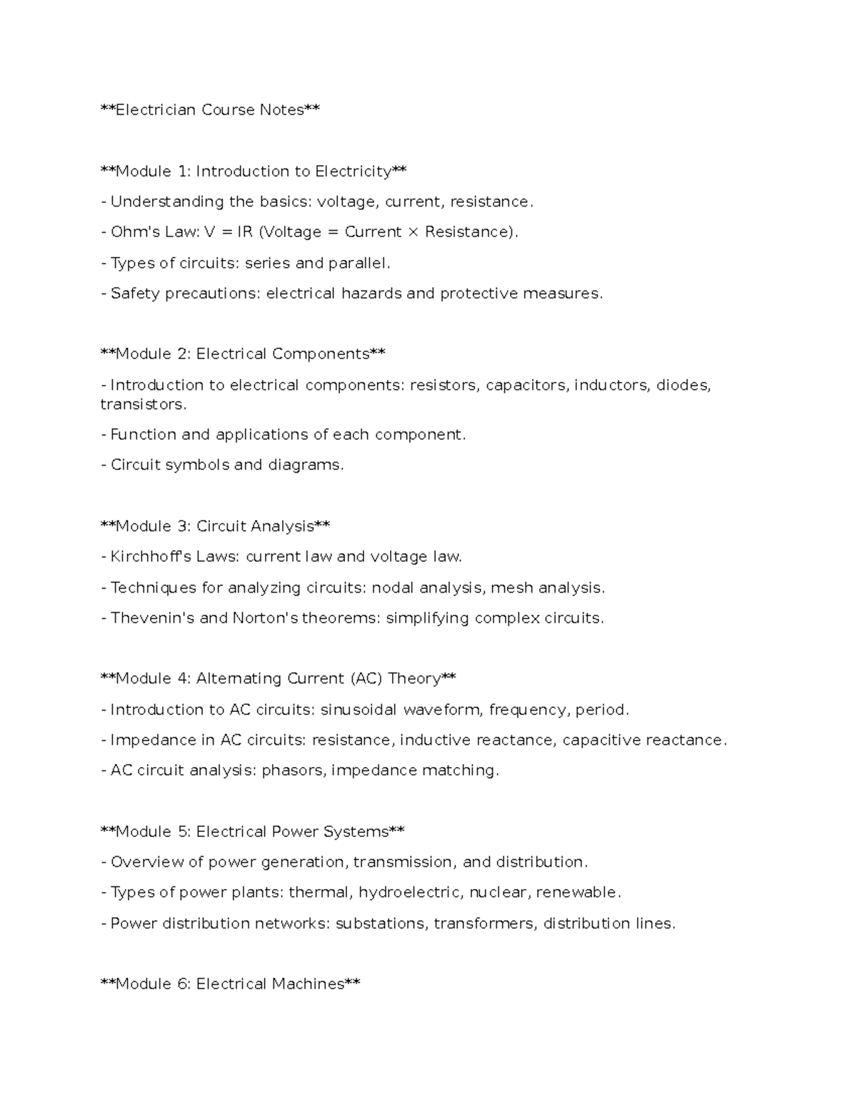 electricity Lecture Notes - Electrician Course Notes Module 1 ...