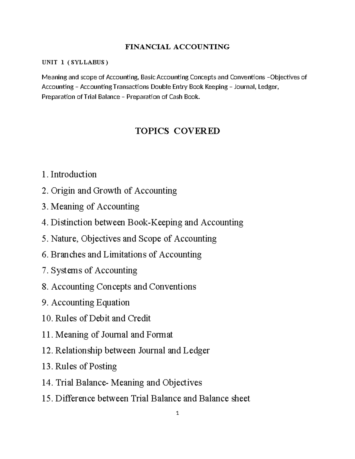 Financial Accounting UNIT 1 - Subject Content (1) june 25 (2 ...